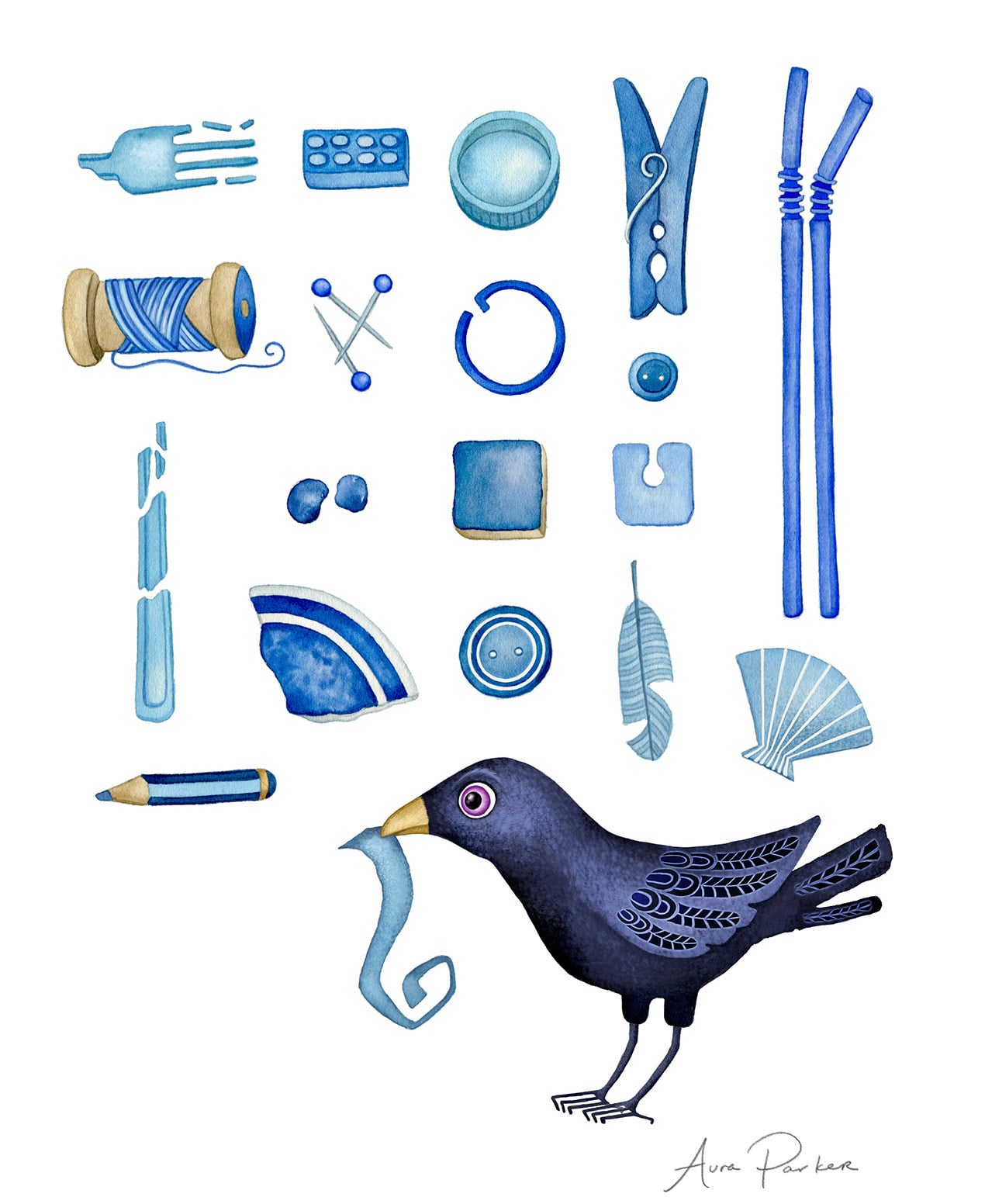 Bowerbird Blues, giclee print, collector | Aura Parker