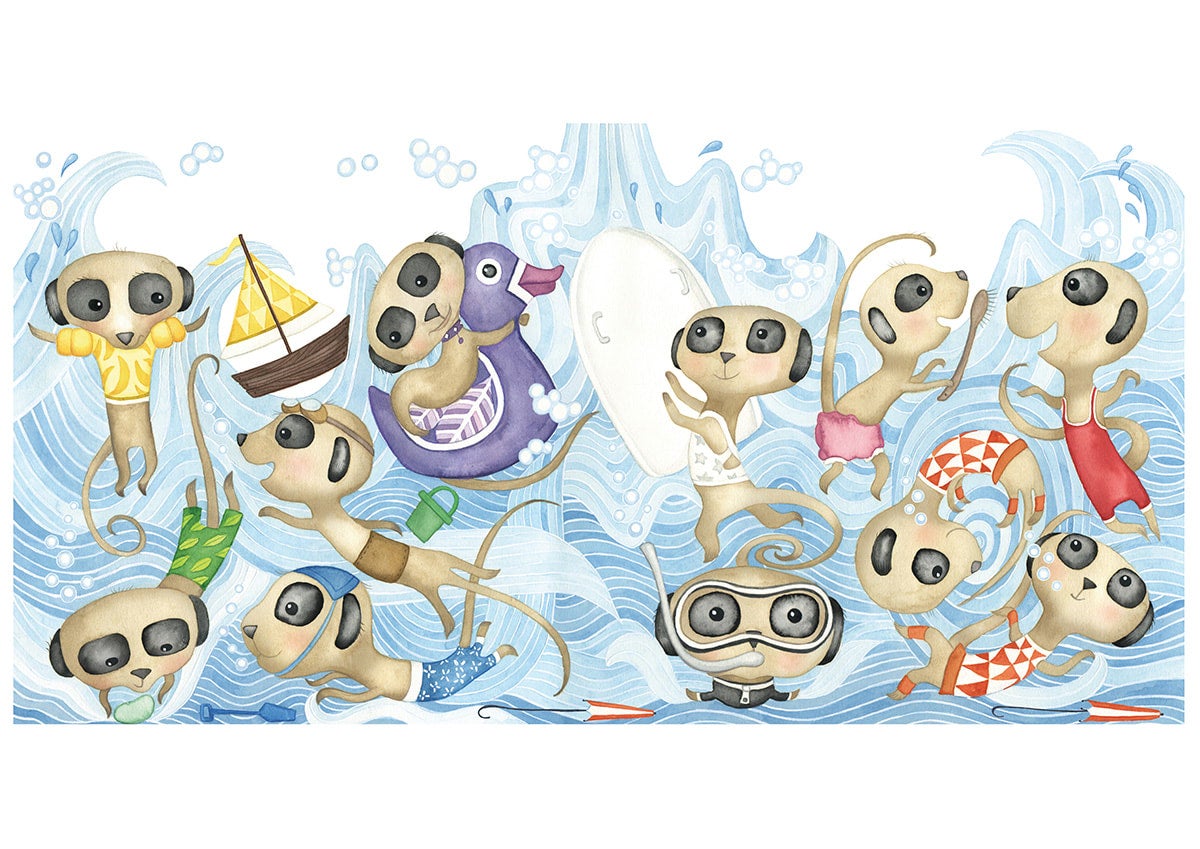 Meerkats, giclee print, bathtub, meerkat splash by Aura Parker | Aura ...