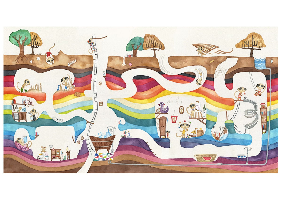 Meerkat Splash Endpapers Day, giclee print by Aura Parker | Aura Parker